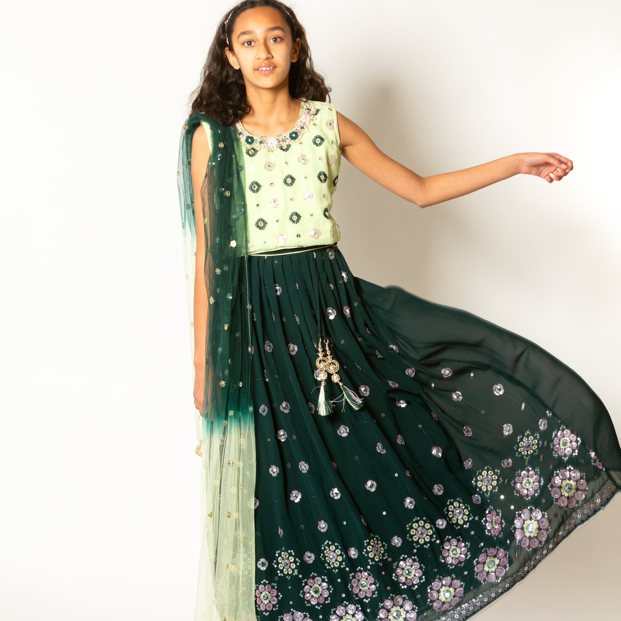 Anika - Green Lehenga with Lavender Floral Sequin Embroidery – Aarika's ...