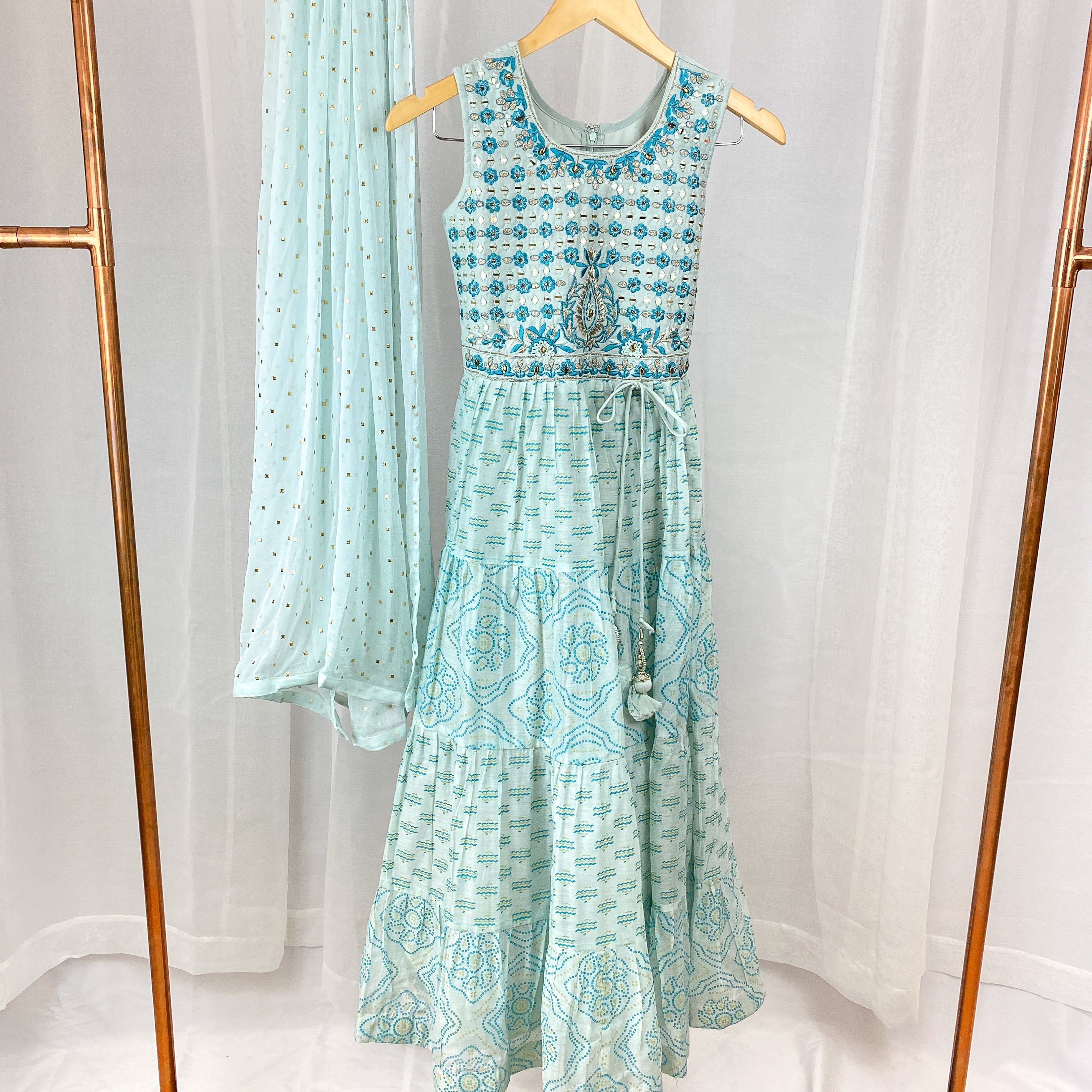 GARIMA - Powder Blue Bandhani Print Girls Gown – Aarika's Closet